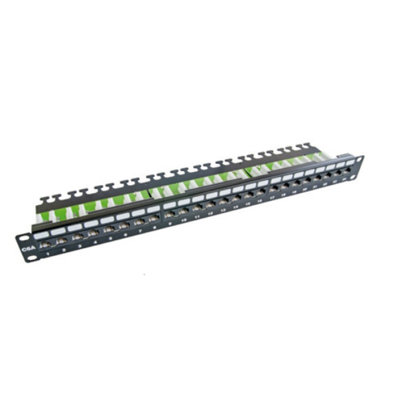 24 Port Cat-6A FTP Patch Panel, 1U 19'', loaded, (Black)